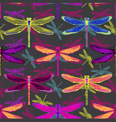 Hand drawn stylized dragonflies seamless pattern Vector Image