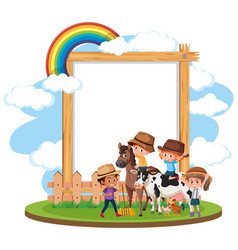 Frame template with kids planting tree in garden Vector Image