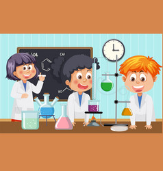 Student wearing lab gown experiment volcano Vector Image