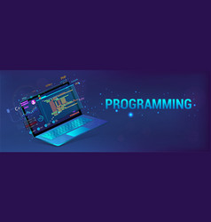 Isometric web development and coding concept app Vector Image