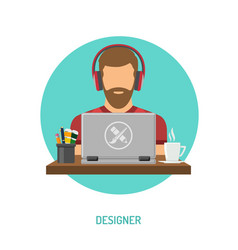 Man working on computer at desk Royalty Free Vector Image