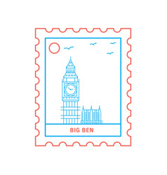 Osaka castle postage stamp blue and red line style