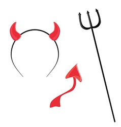 Red trident devil with tail Royalty Free Vector Image