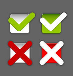 Icons check mark tick and cross cancel Royalty Free Vector
