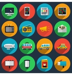 Media and information channels icons with long Vector Image