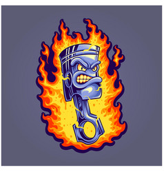 Angry piston racing with flaming fire cartoon Vector Image