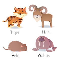 Alphabet with animals from T to W Set 2 Royalty Free Vector