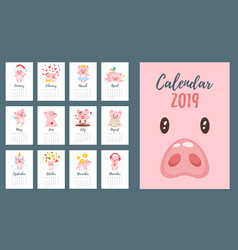 2019 pig year monthly calendar Royalty Free Vector Image