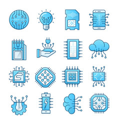 Electronics blue icons set Royalty Free Vector Image