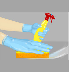 Detergent tools in hands hand hold cleaning Vector Image