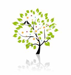 Graphic green branchy tree with birds Royalty Free Vector