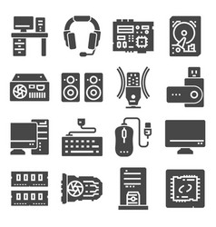 Computer hardware icons pc components Royalty Free Vector