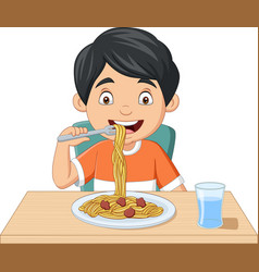 Cartoon little boy having breakfast cereals Vector Image