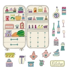 Doodle refrigerator with food drawn by hand Vector Image