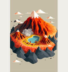 Volcanic eruption flat landscape with volcano Vector Image