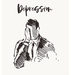 Cartoon sad or depressed man sitting alone Vector Image