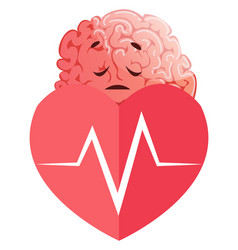 Cute pink brain and heart holding hands funny Vector Image
