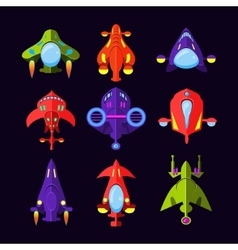 Fantastic spaceships set ufo and rockets in space Vector Image