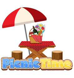 Picnic time sign with picnic table on white Vector Image