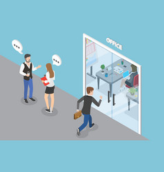 Isometric hallway with wooden staircase Royalty Free Vector