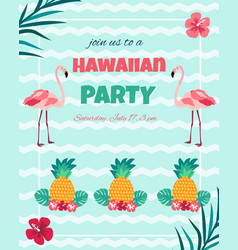 Tropical poster with pineapple flowersflamingo Vector Image