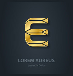 E gold letter with swirly ornaments Royalty Free Vector