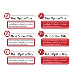ABC Option Boxes with Version Descriptions Vector Image