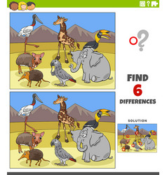 Spot the differences game with safari animals Vector Image