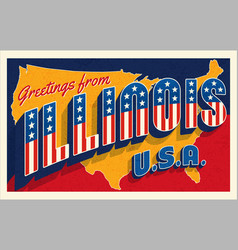 Greetings from illinois usa retro style postcard Vector Image