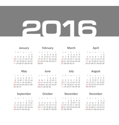 Simple 2016 year calendar Royalty Free Vector Image