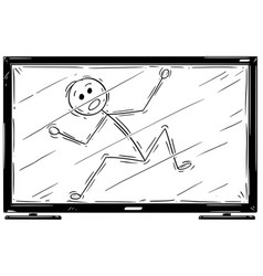 Cartoon man trapped inside television or tv set Vector Image