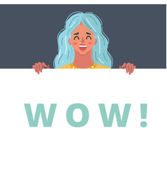 Wow female face with banner Royalty Free Vector Image