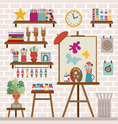 Easel with a painting on canvas art gallery room Vector Image