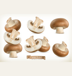 Brown cremini mushroom 3d icon set isolated on Vector Image