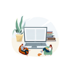 Child at computer cartoon boy learning at desk Vector Image