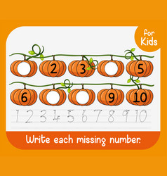 Write each missing number worksheet Royalty Free Vector
