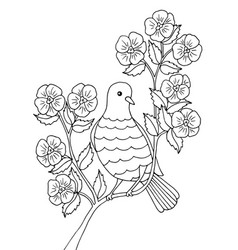 Frame with bird and flowering branches coloring Vector Image