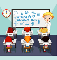 Science teacher teaching students in classroom Vector Image