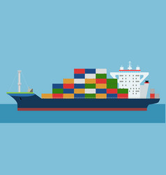 Cargo container ship side view freight Royalty Free Vector