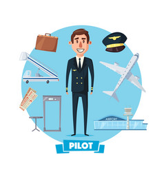 Pilot template cartoon characters isolated Vector Image