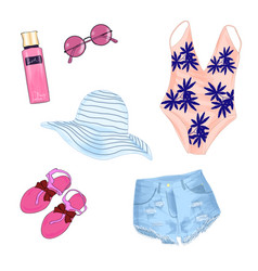 Set fashion outfits and accessories on white Vector Image