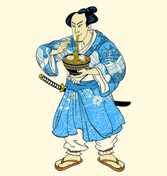 Happy sumo eating his ramen with ukiyo e style Vector Image