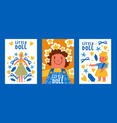 Little dolls collection set posters cards Vector Image