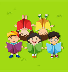 Many children reading books in park Royalty Free Vector