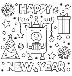 Happy new year coloring page black and white Vector Image
