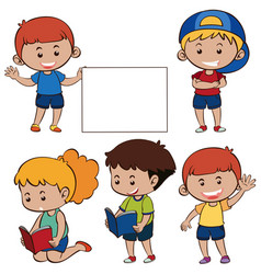 Many children reading books Royalty Free Vector Image