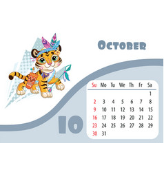 Tiger desk calendar design template for november Vector Image
