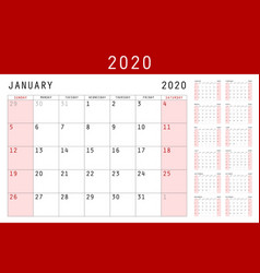 Calendar 2019 red set week starts on sunday basic Vector Image