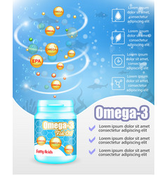 Omega 3 fish oil supplements advertising Vector Image