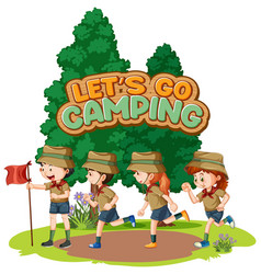 Camping kids and text design for word lets go Vector Image
